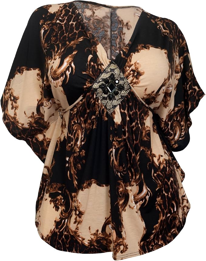 eVogues Plus Size Low Cut V-Neck Slimming Top Designer Print - 1X at ...