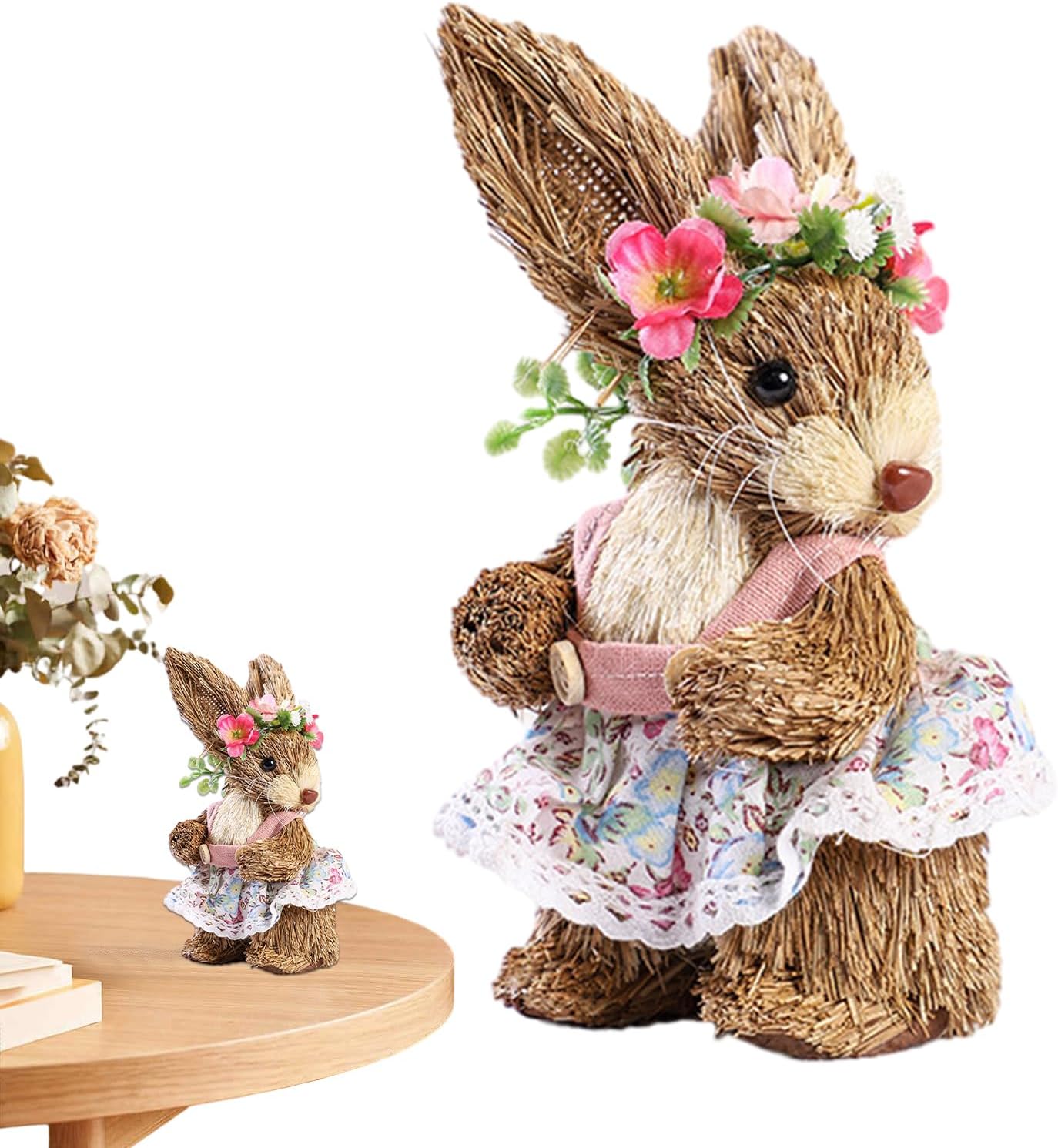 Easter Straw Bunny, Easter Bunny Figurine, Standing Bunny Statues ...