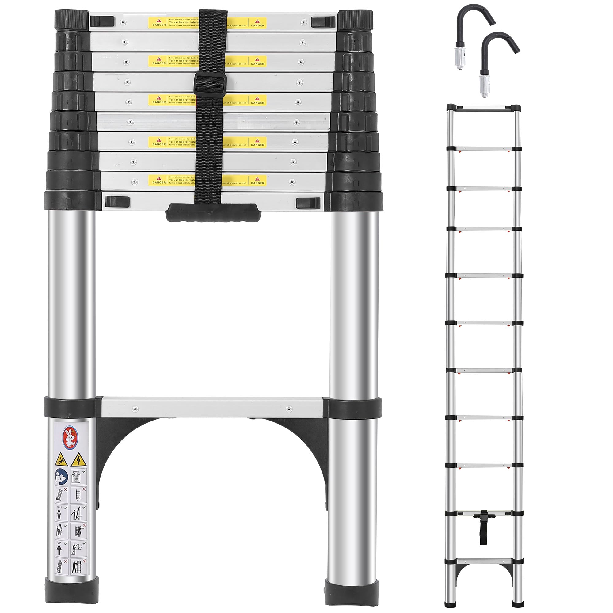 DEZEX Telescoping Ladders 10.5 FT Aluminum Ladder - One-Button ...
