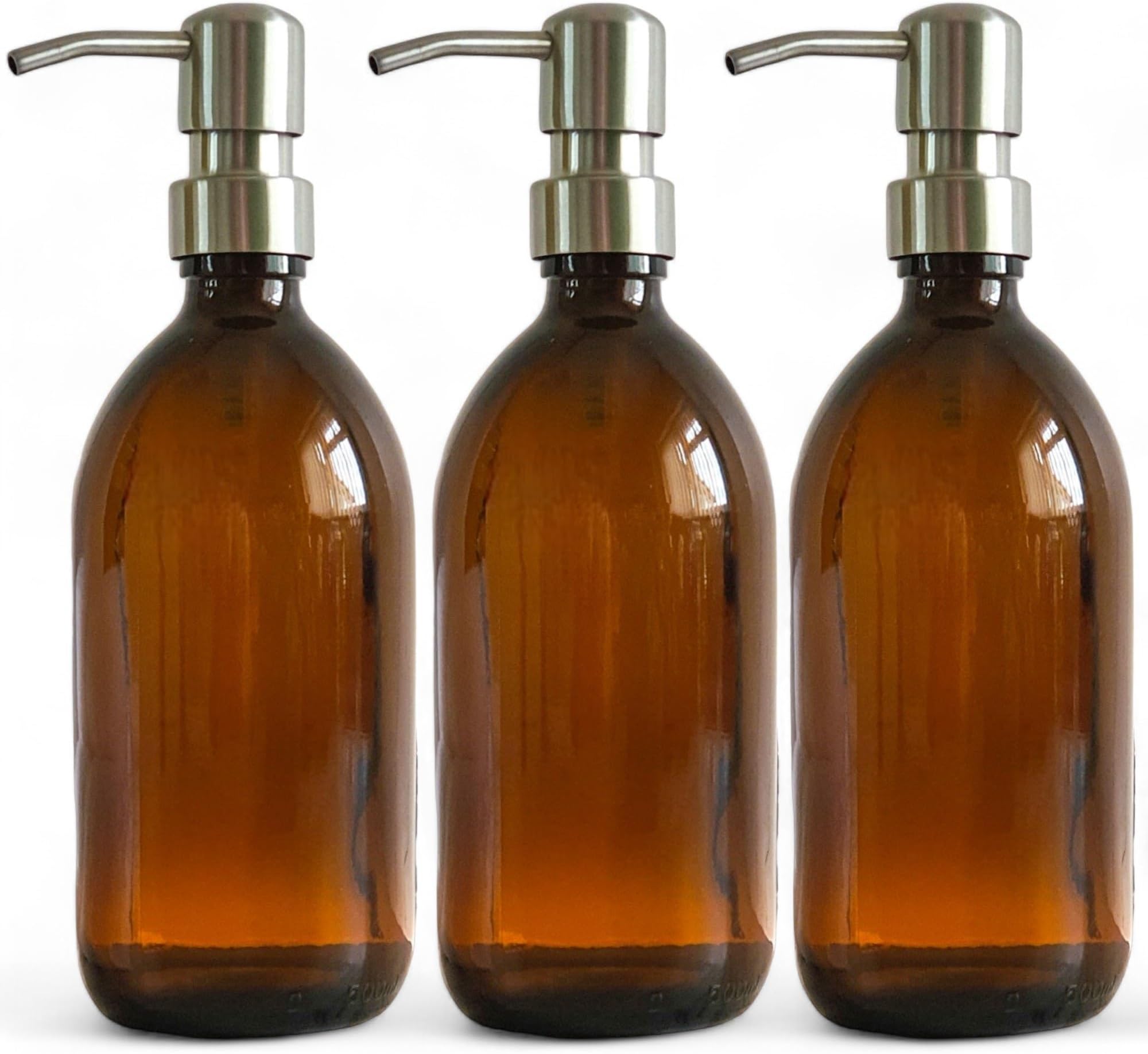 Amber Glass Soap Dispenser Set - Stainless Steel Pump - Bathroom Soap ...