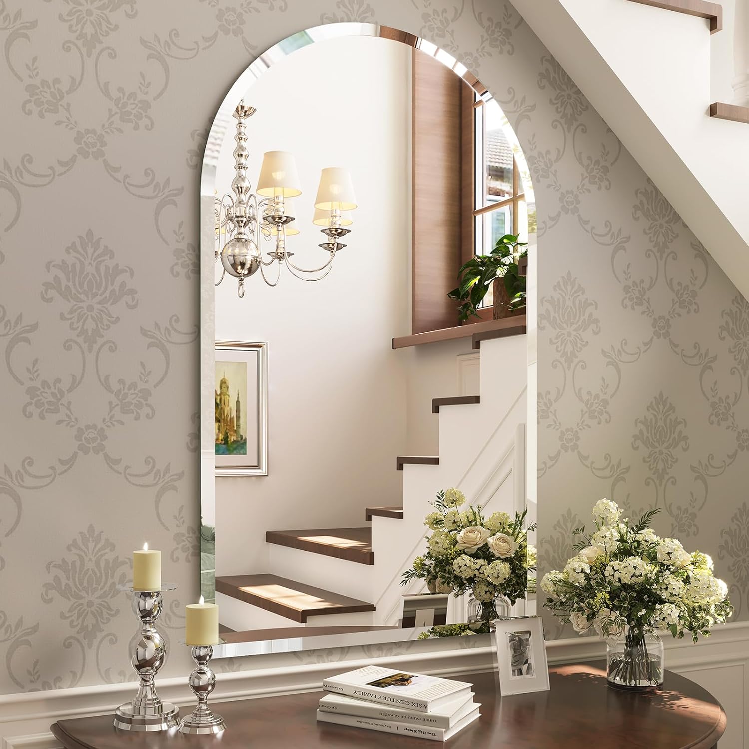 Amazon.com: Brauthon Frameless Bathroom Mirror, 24" x 40" Arched Vanity ...