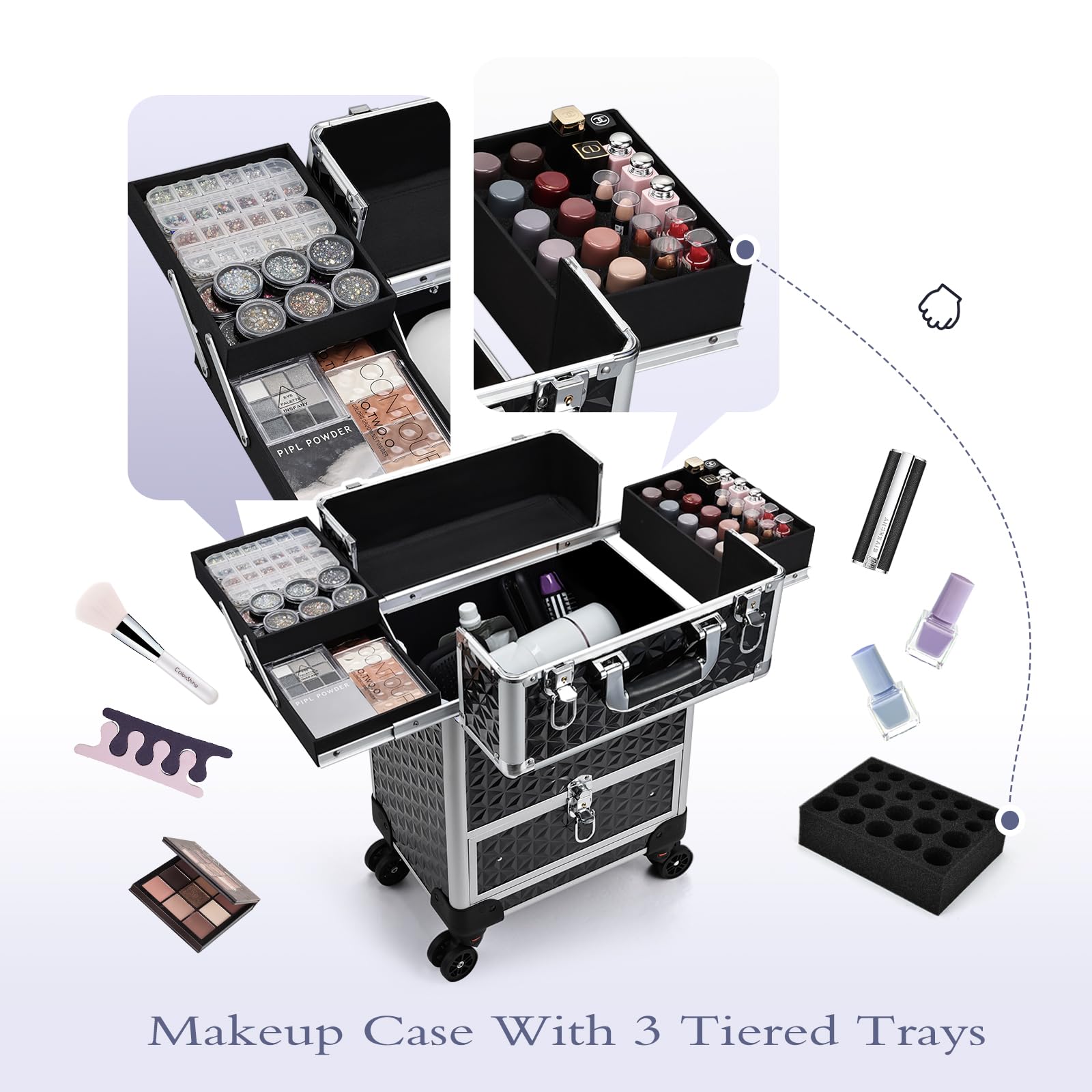 Snapklik.com : Costravio Rolling Makeup Train Case, Large Storage ...