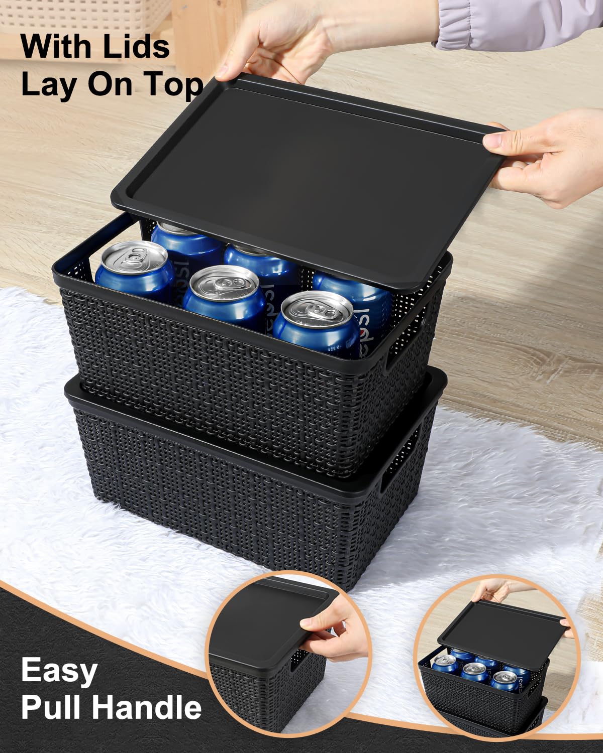 EOENVIVS Set of 6 Plastic Storage Bins with Lids, Small Household ...