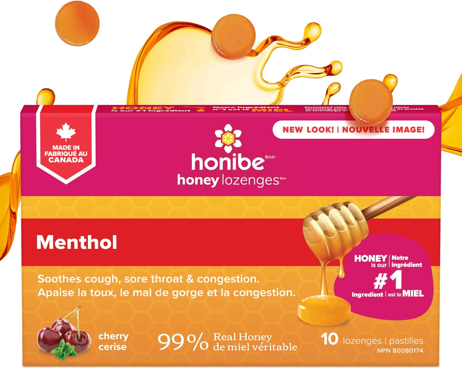 Honibe 100% Pure Honey Lozenges, Made in Canada, Soothes Sore Throat ...