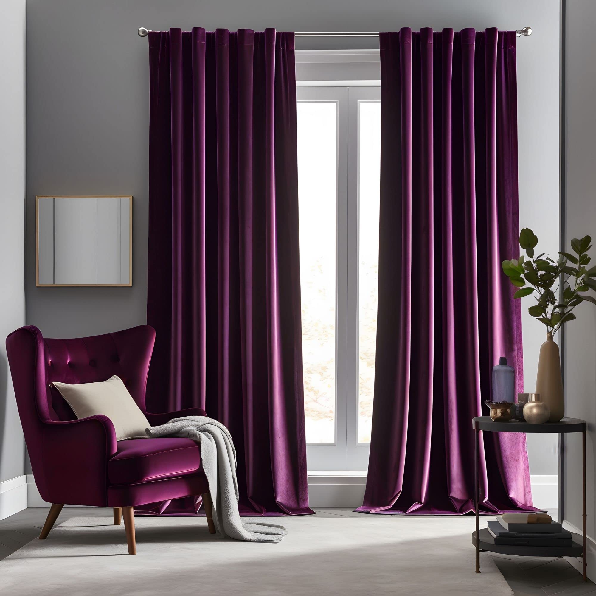 Amazon.com: Aljctns Grape Purple Velvet Curtains 84 inches Long Luxury ...