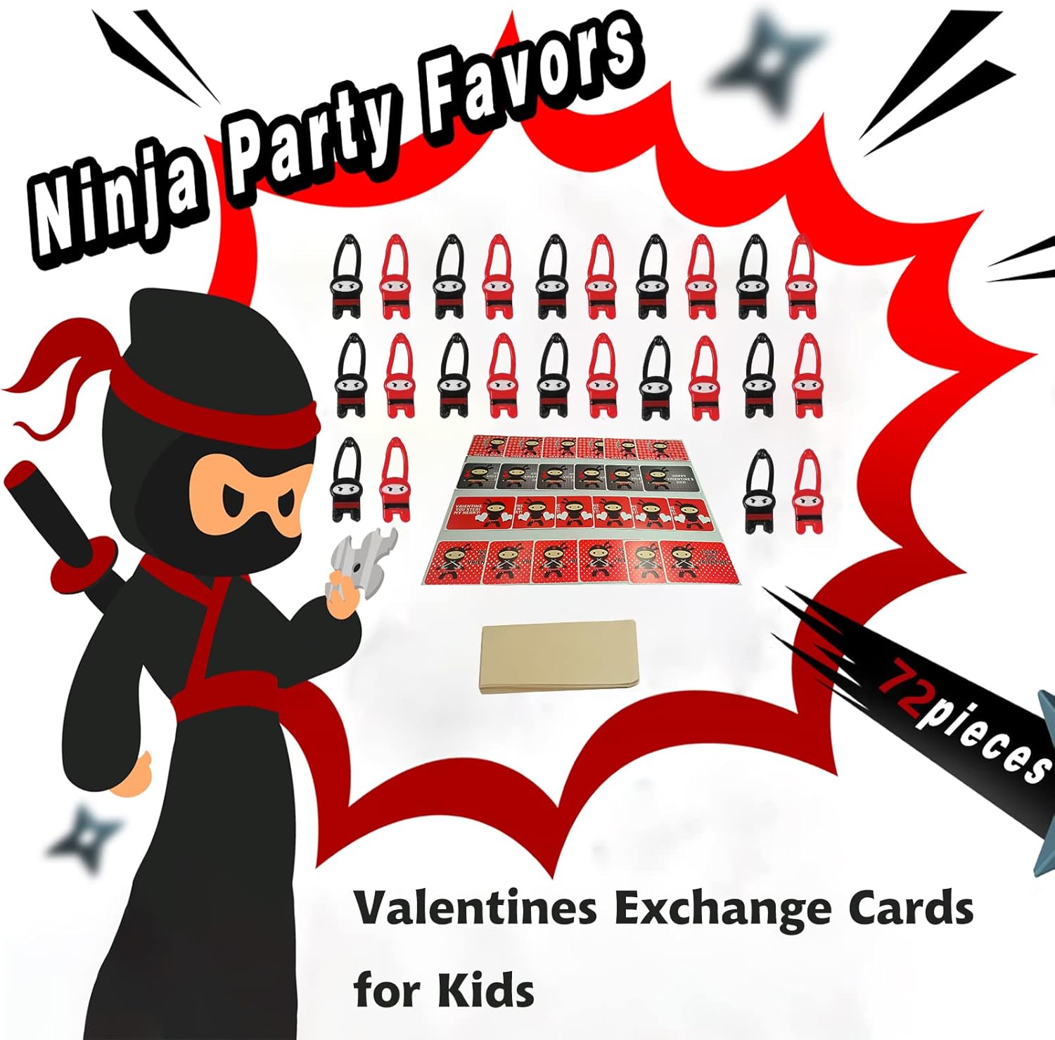 Buy 24 Packs Valentines Day Gifts Cards with Stretchy Flying Ninjas Set ...