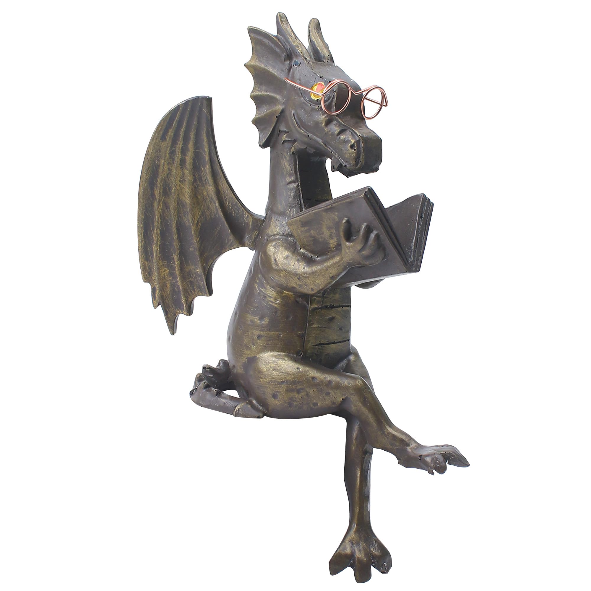 Amazon.com: Dragon Reading Book Statue Figurine Sculpture, Wearing ...