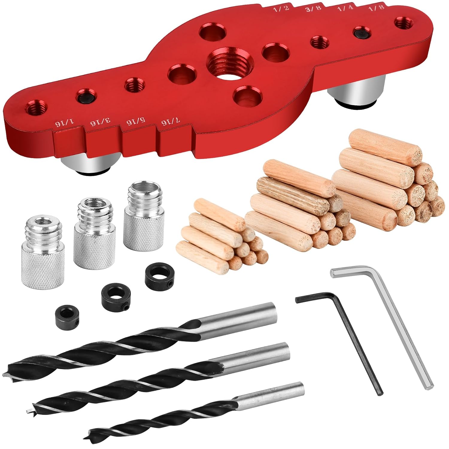 VEEVIIY 42PC Dowel Jig Kit for Floating Shelf Bracket, Drill Guide for Straight Holes with Drill ...