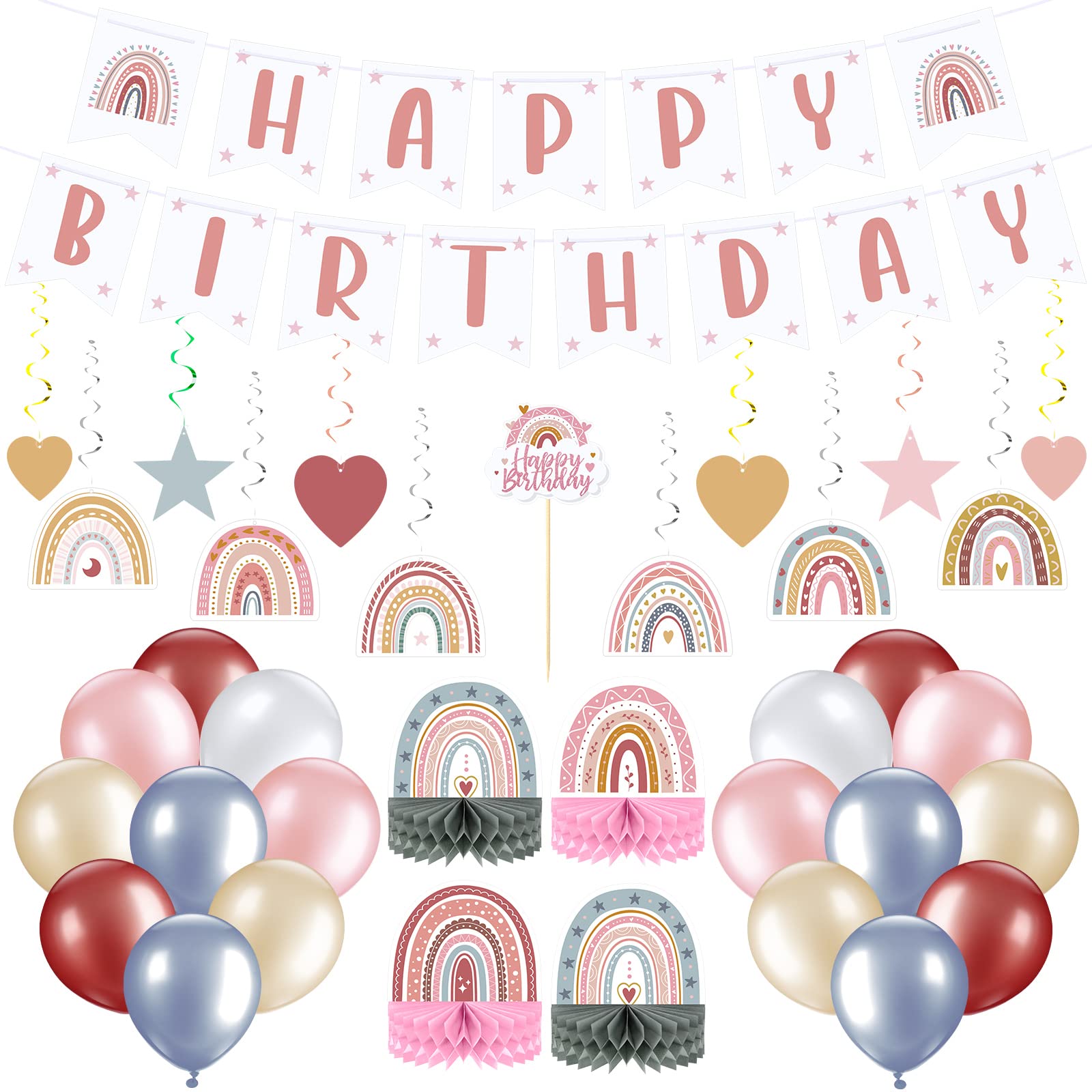 Buy Boho Rainbow Birthday Party Decorations, Rainbow Happy Birthday ...