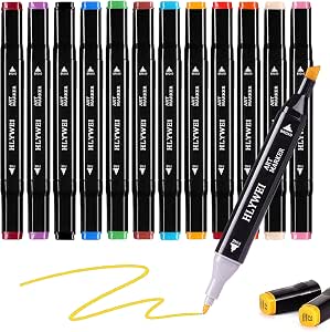 Alcohol Markers Brush Tip 12 Color Dual Tip Art Marker Set for Artist ...