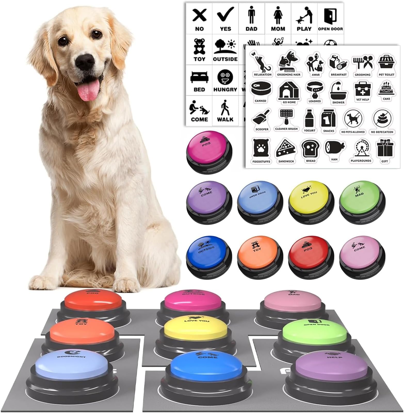 9 Pcs Dog Talking Button Set, 30s Recordable Voice Pet Buzzer Training Buttons, Speaking Button ...