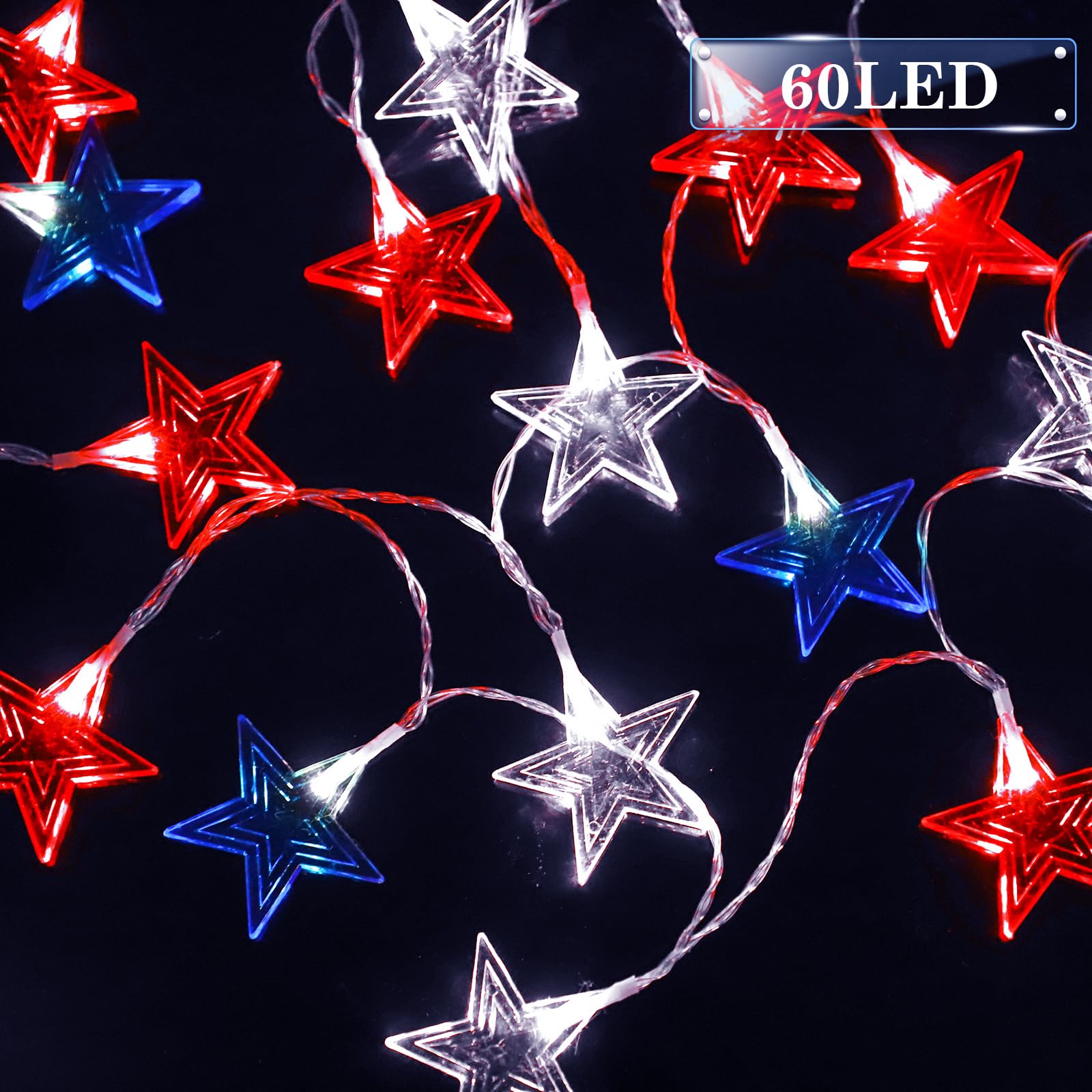 4th of July String Lights, 60 Leds 32Ft Red White and Blue Lights ...