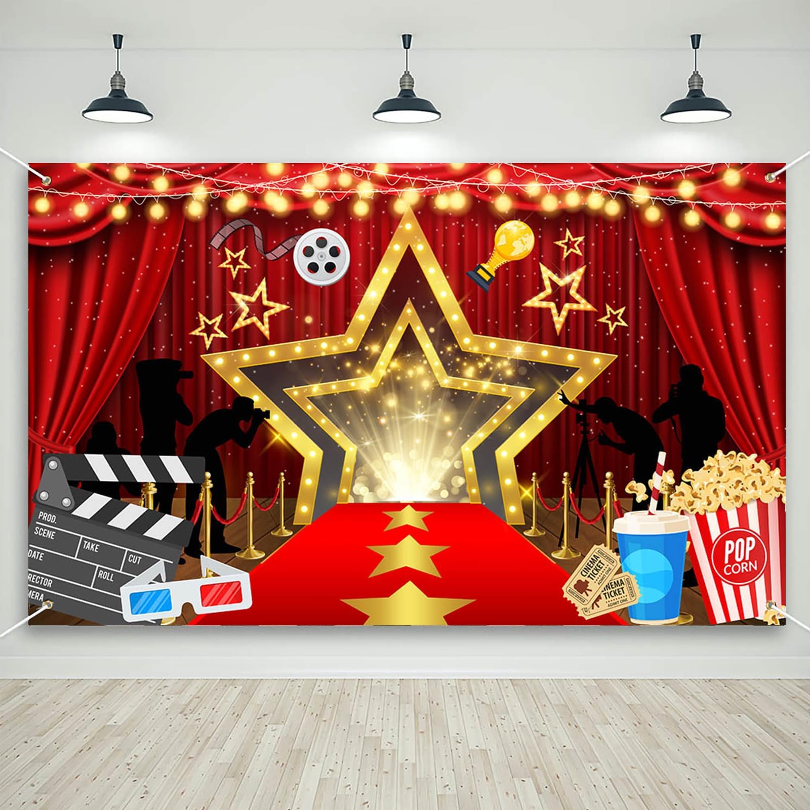 Amazon.com : Mocsicka Moive Night Banner Party Decorations Movie ...