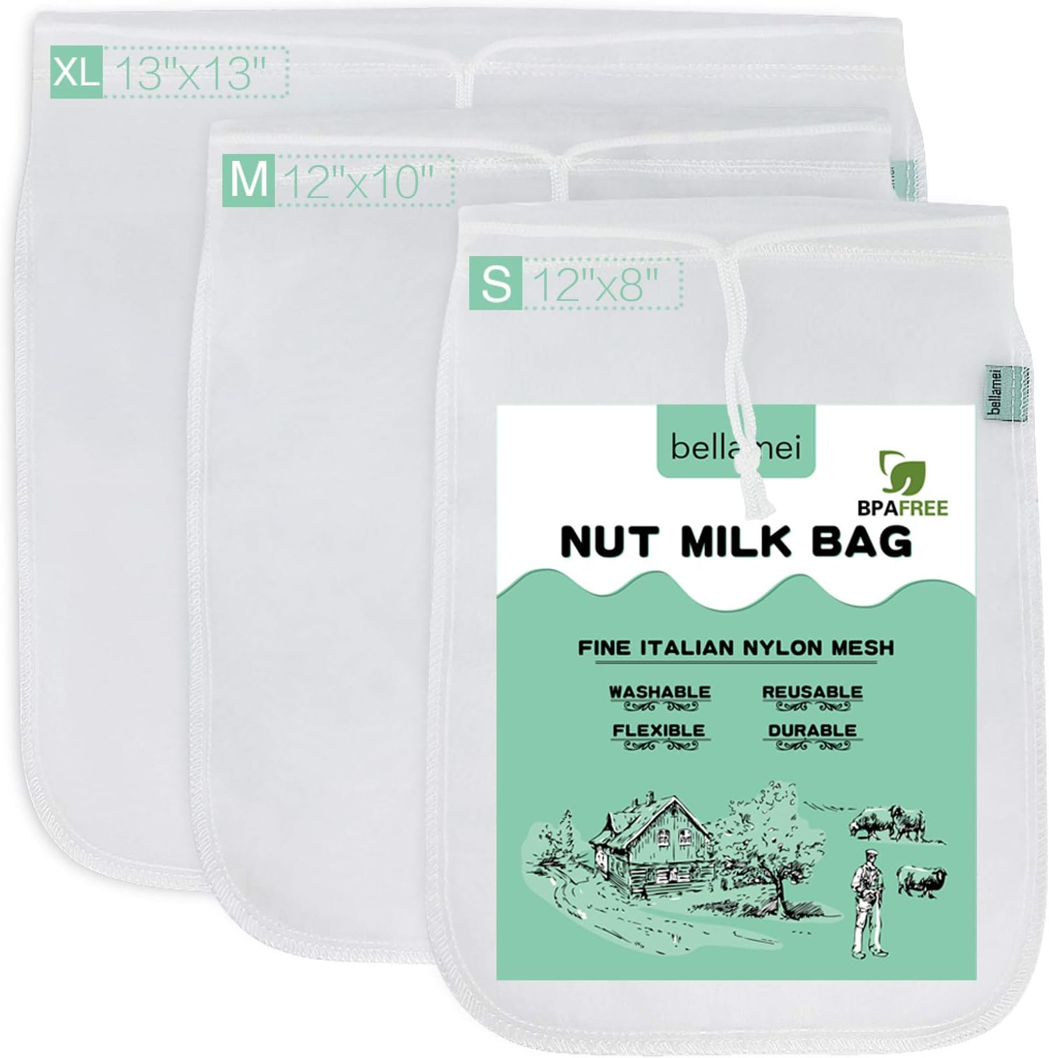Amazon.com: WLLHYF 3 Pack Cotton Nut Milk Bags Fine Mesh Reusable ...