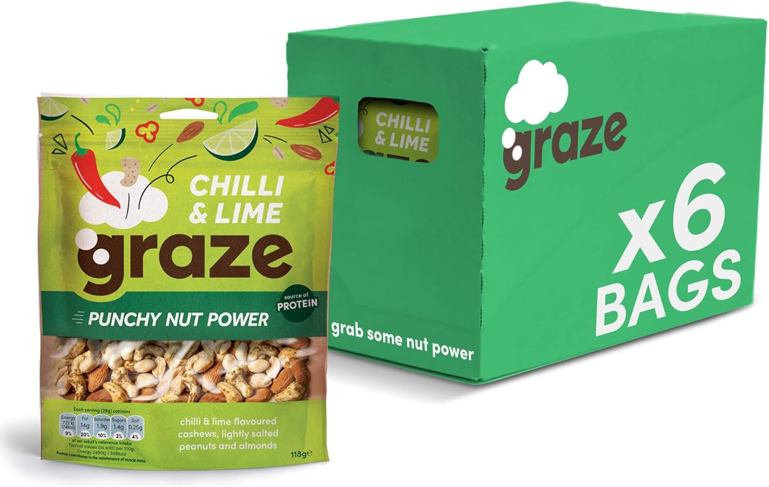 Graze Punchy Chilli and Lime Nutty Protein Power - Vegan Healthy Snacks ...
