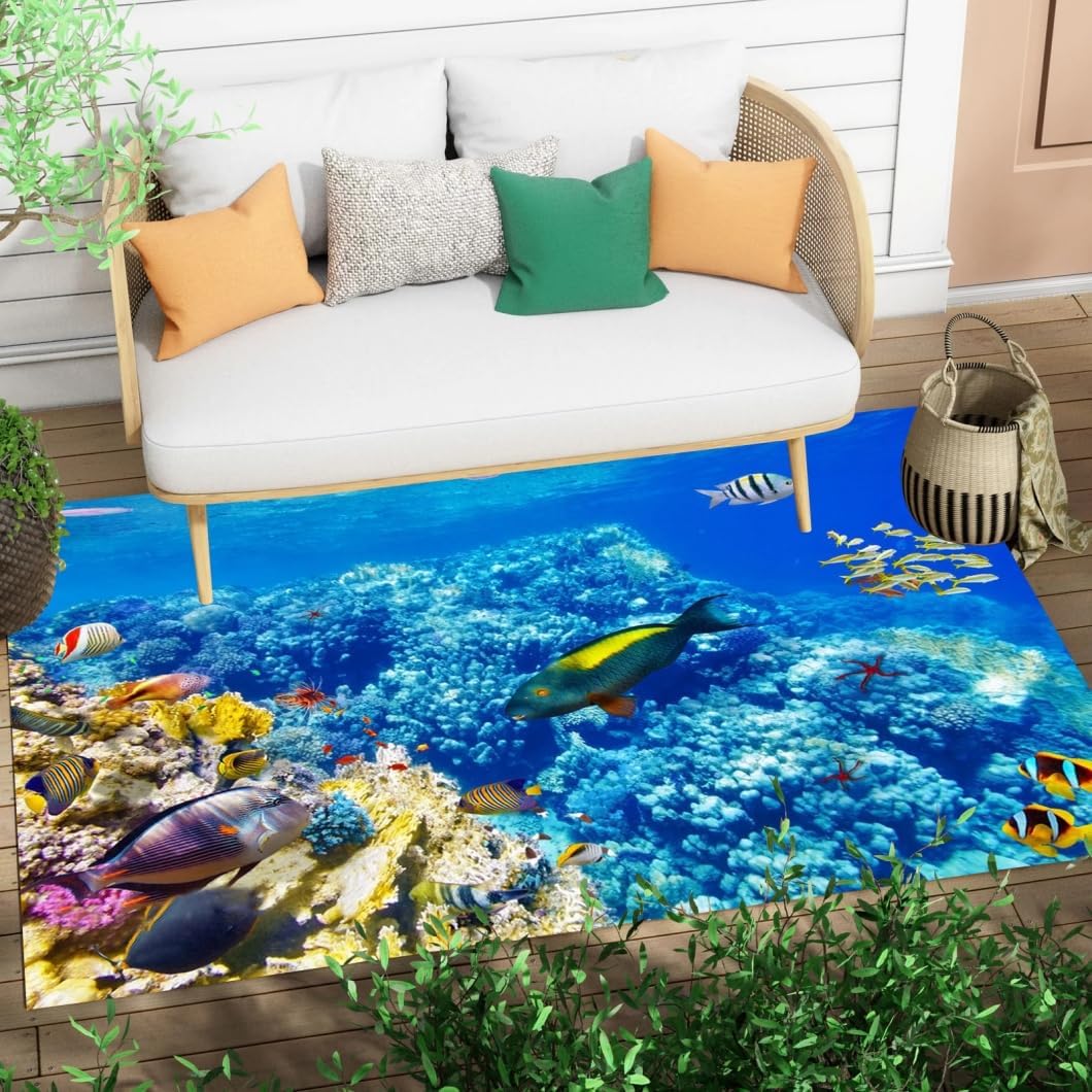 Amazon.com: 3D Printed Underwater Modern Outdoor Rug Boho Ocean ...