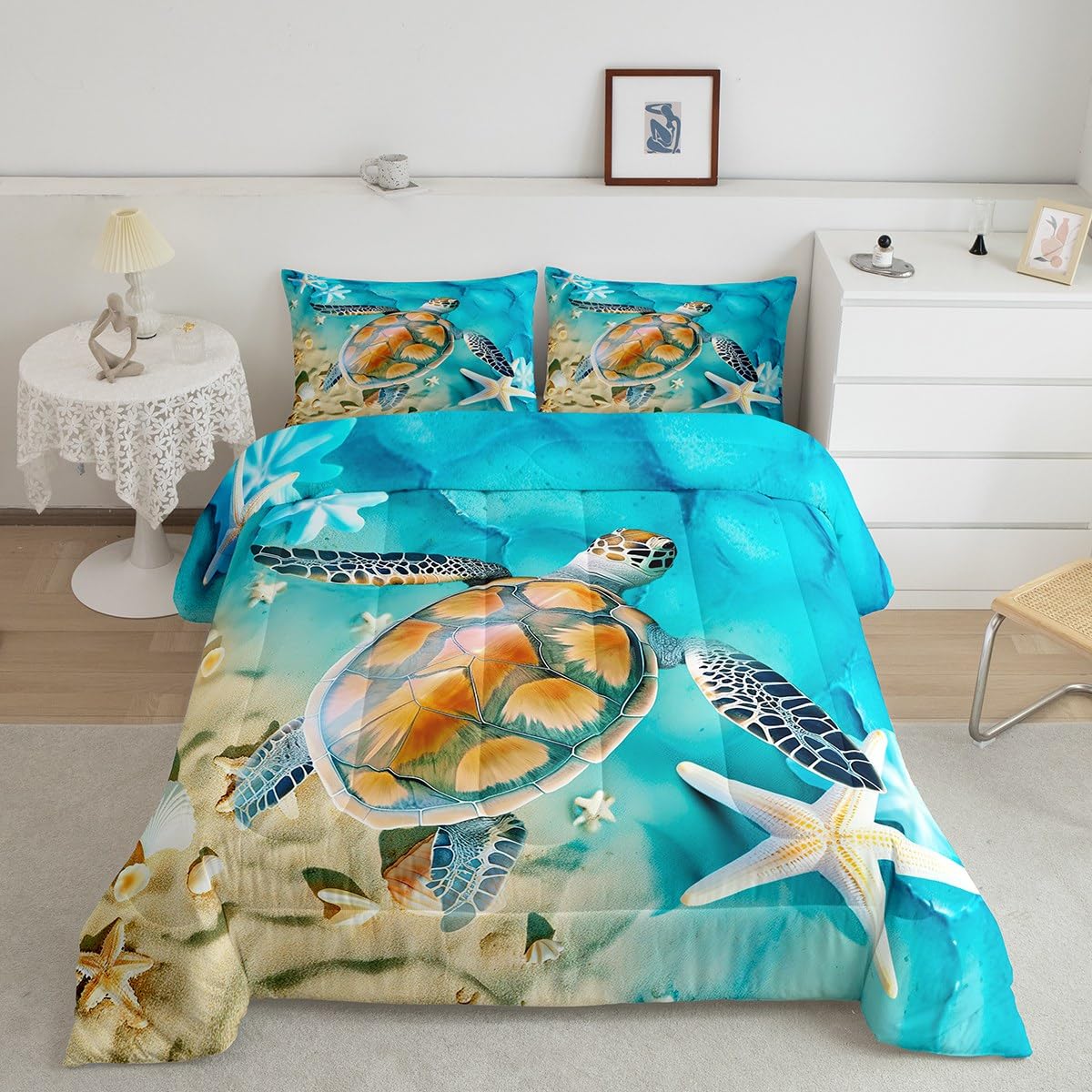 Amazon.com: Erosebridal Ocean Themed Bedding Queen Sea Turtle Comforter ...