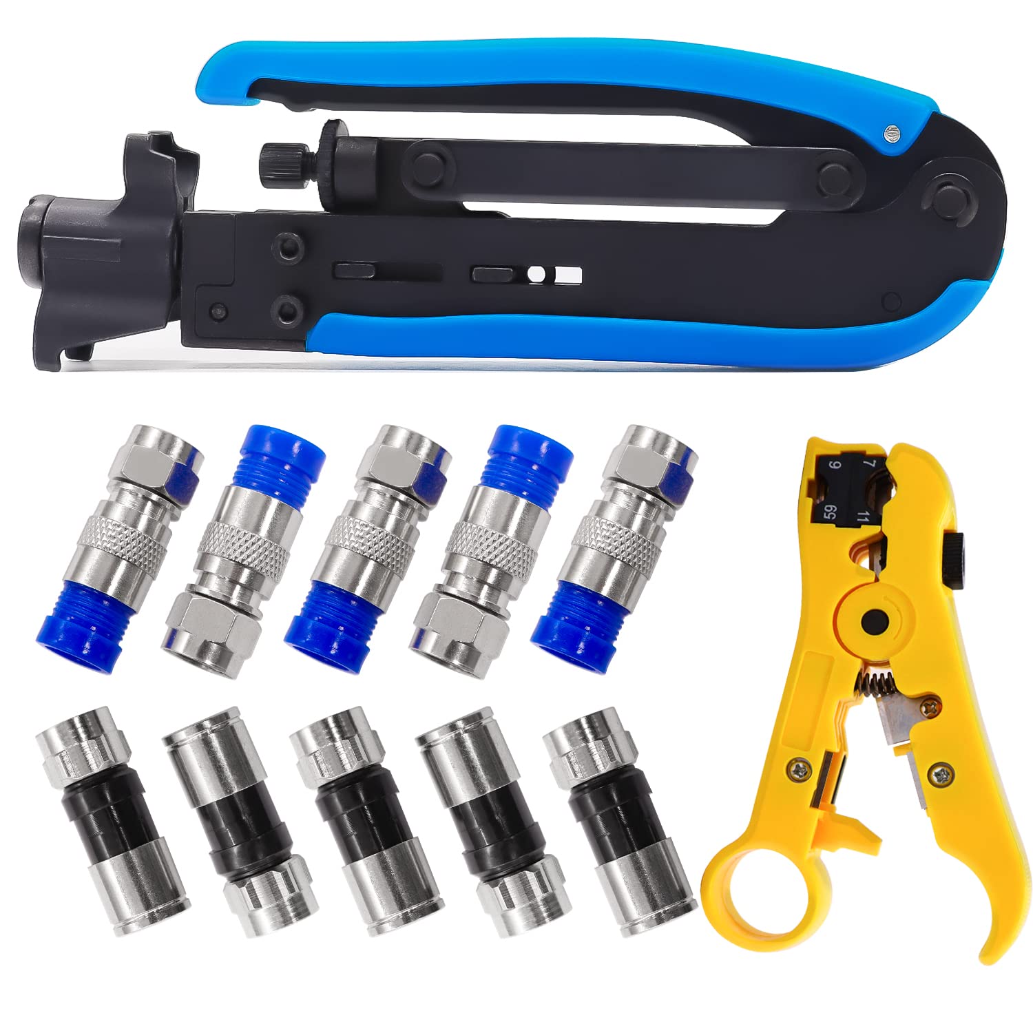mxuteuk Coaxial Cable Tool Kit,BNC Crimp Tool with 8PCS BNC/UHF Crimp ...