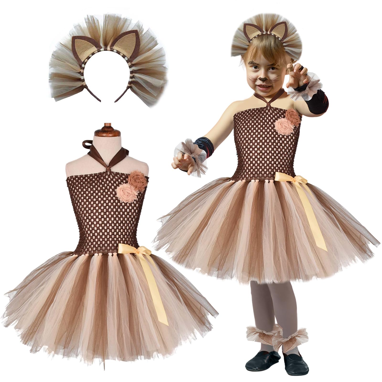 Suhine 4 Pcs Halloween Children's Cuddly Lion Costume Cosplay Lion Tutu ...