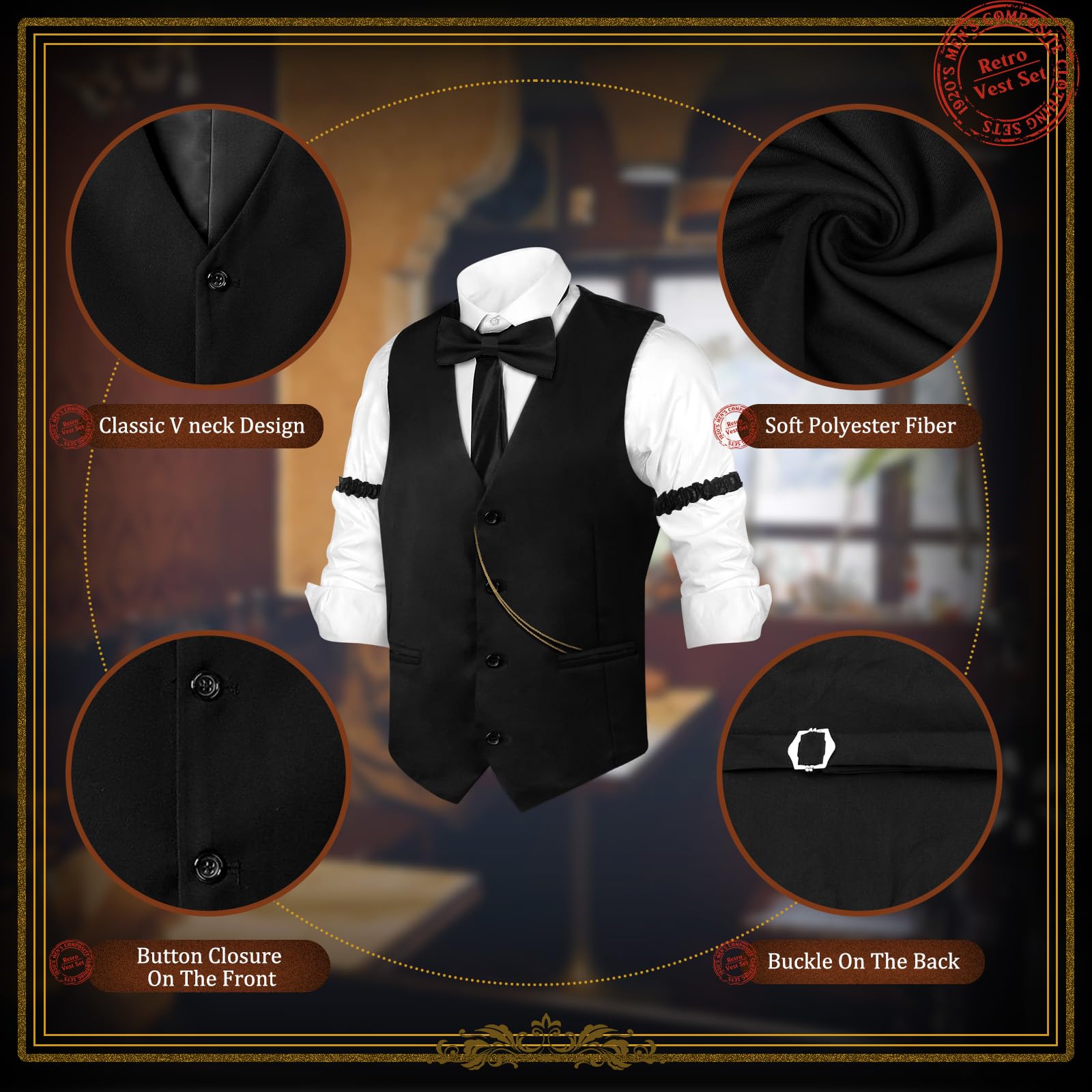 Sekepingo 1920S Mens Roaring 20s Costume Outfit Gatsby Gangster Vest ...