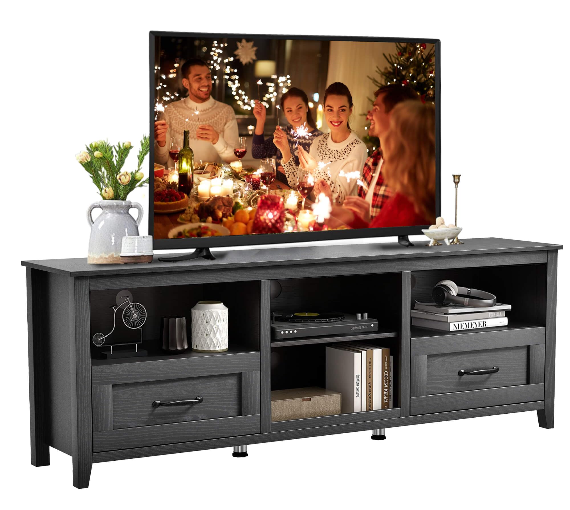 Amazon.com: SAINTCY 70 Inch TV Stand for 80 Inch TV, Modern Black ...