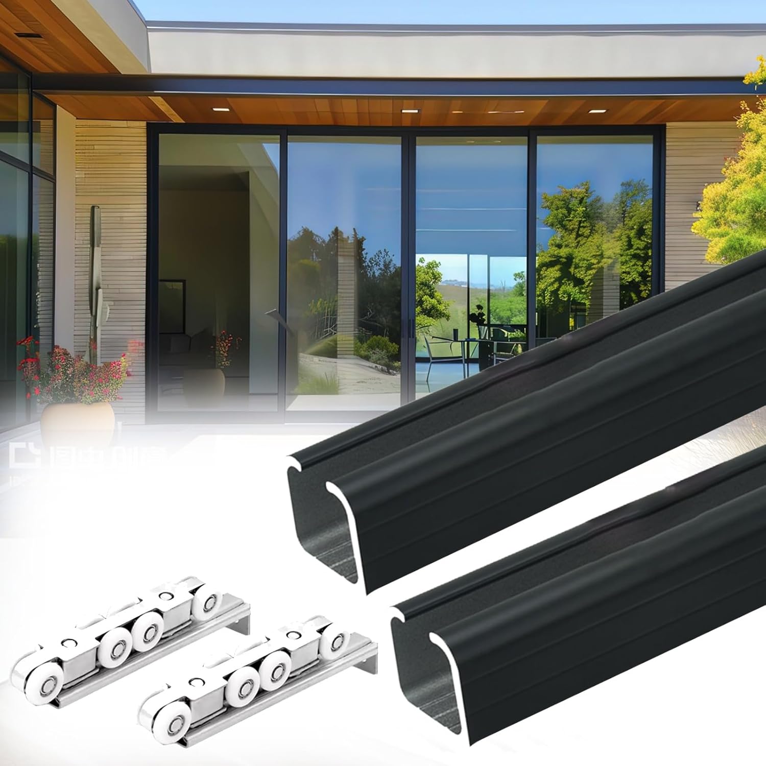 Black Double Sliding Door 2 Pc Rail Hardware Kit,Rail Porte Coulissante ...