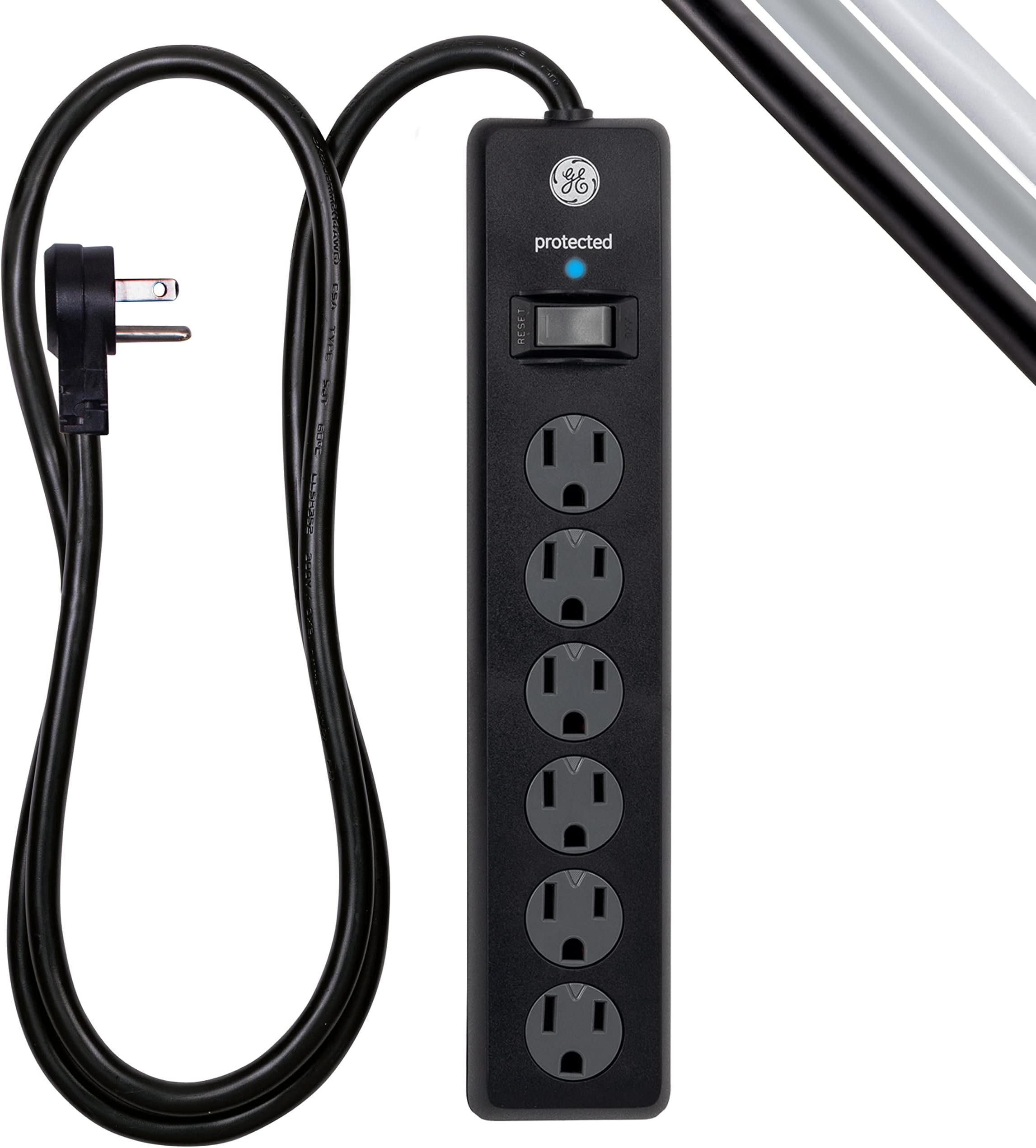 GE 6-Outlet Surge Protector, 4 Ft Extension Cord, Power Strip, 800 ...