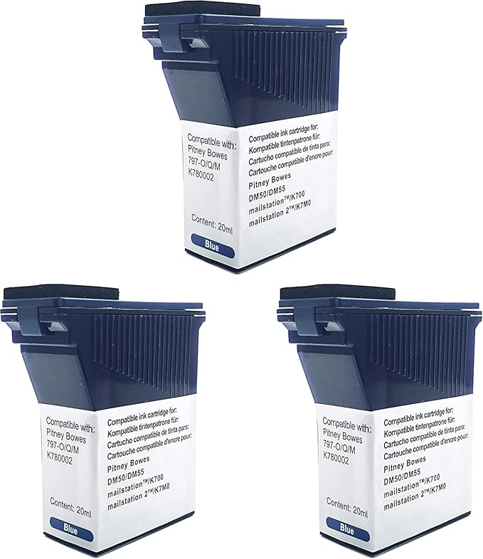3 x 797-0 Blue Ink Cartridge Compatible With Pitney Bowes Franking ...