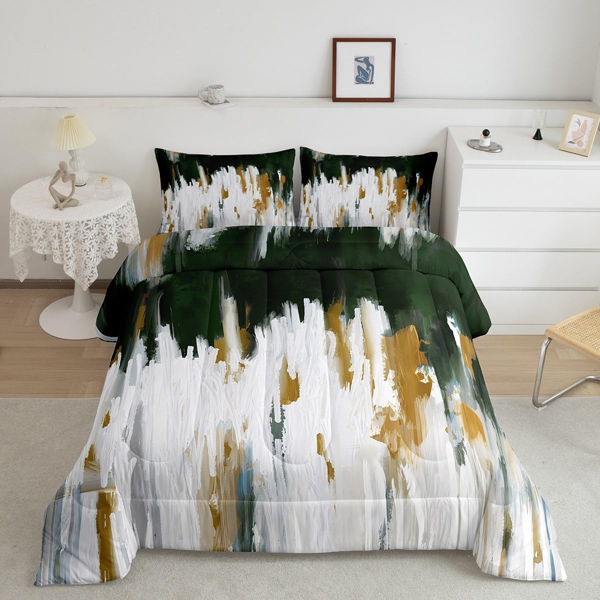 Amazon.com: Erosebridal Olive Green Bedding Set Chic Modern Abstract ...