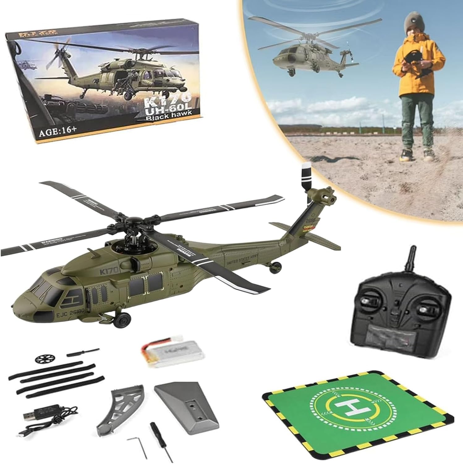 Amazon.com: WL K170 Black Hawk RC Helicopter for Adults, K170 UH60L Remote Controlled Helicopter ...