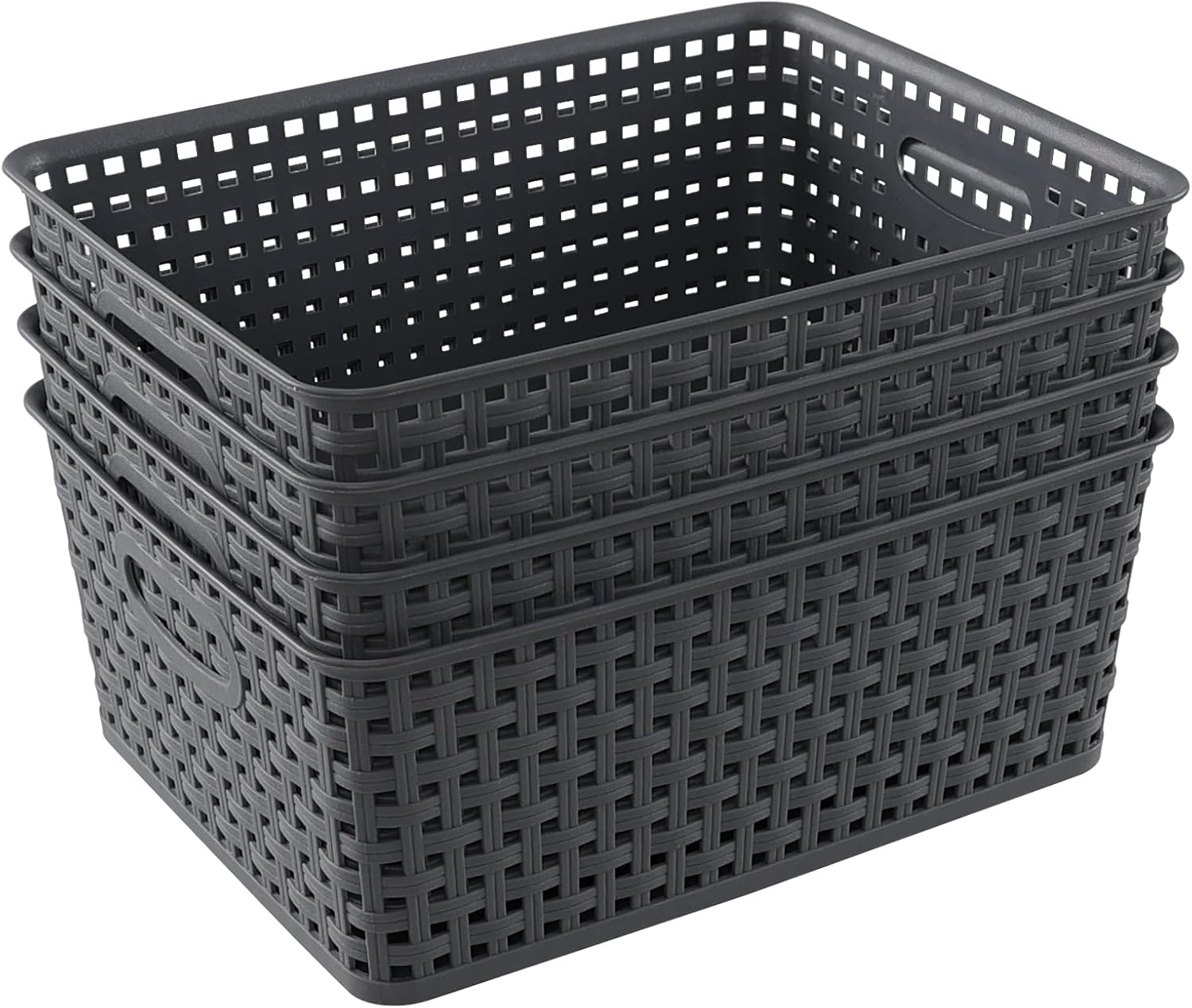 Bblina Plastic Weave Basket, Pantry Organizers Basket Set of 4, Grey ...