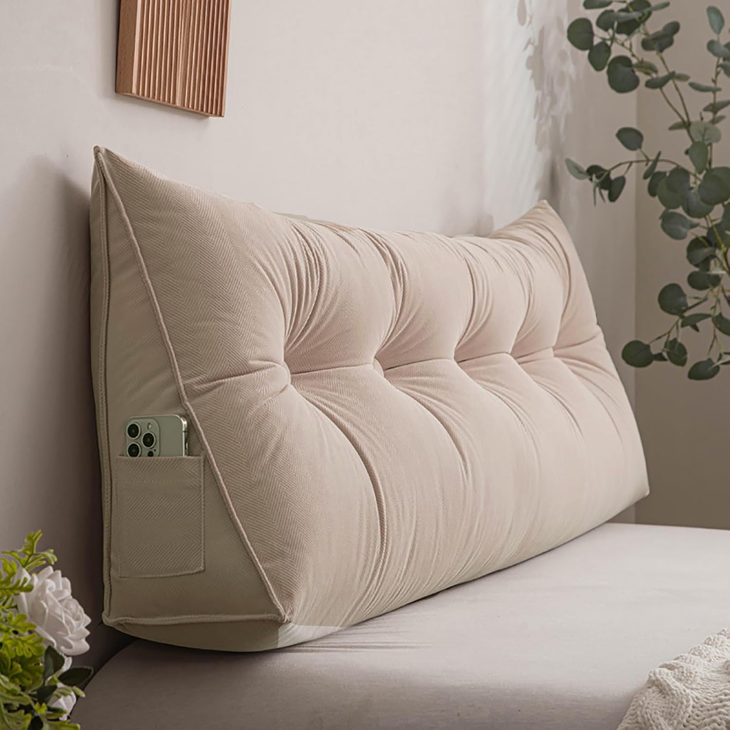 Amazon.com: TESICA Cream White Triangular Twin Headboard Pillow Wedge ...