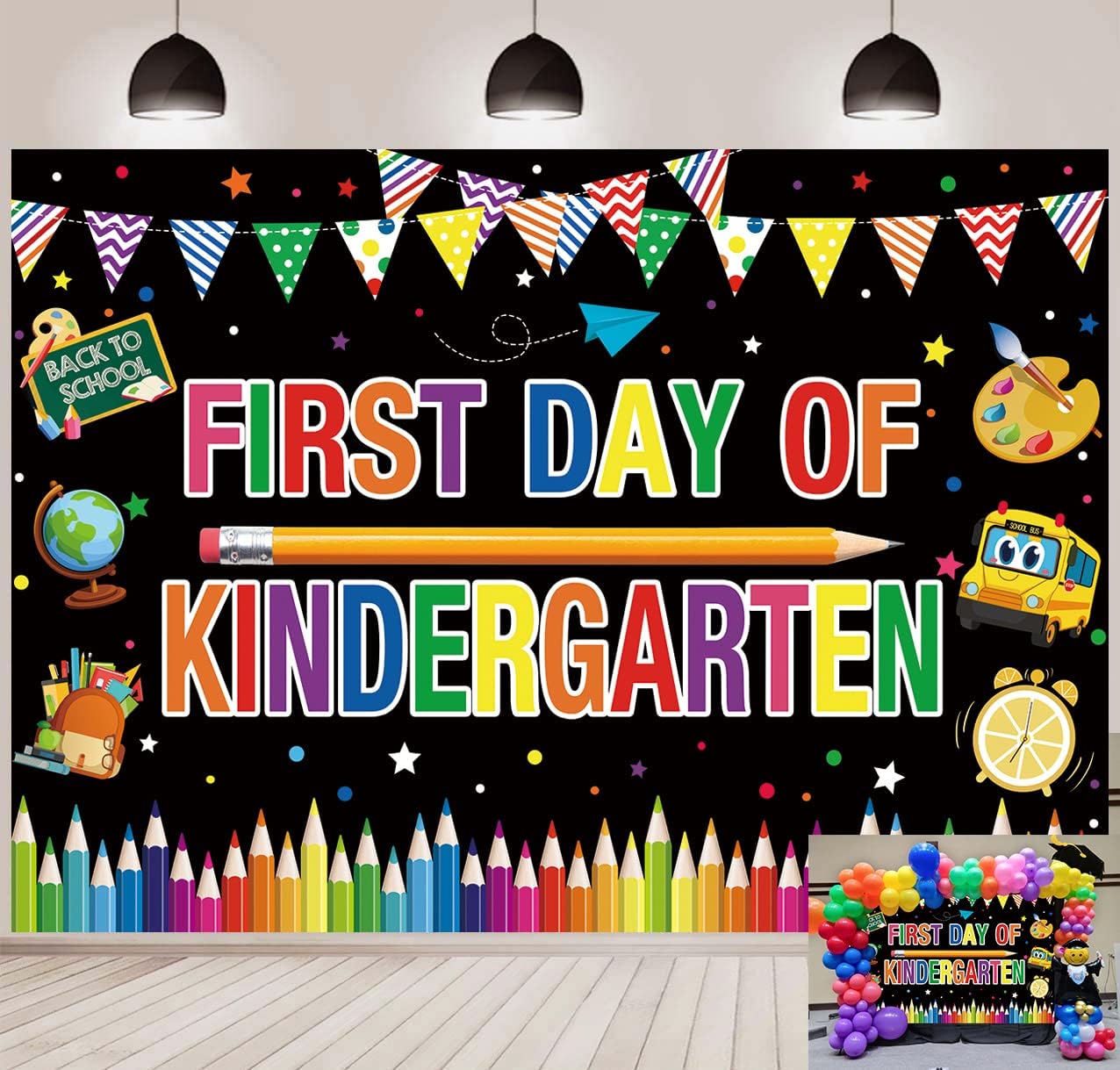 Amazon.com : First Day of Kindergarten Backdrop Colorful Graffiti First ...