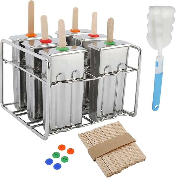 Amazon.com: 6 Sets Stainless Steel Popsicle Molds Rack and Accessories ...