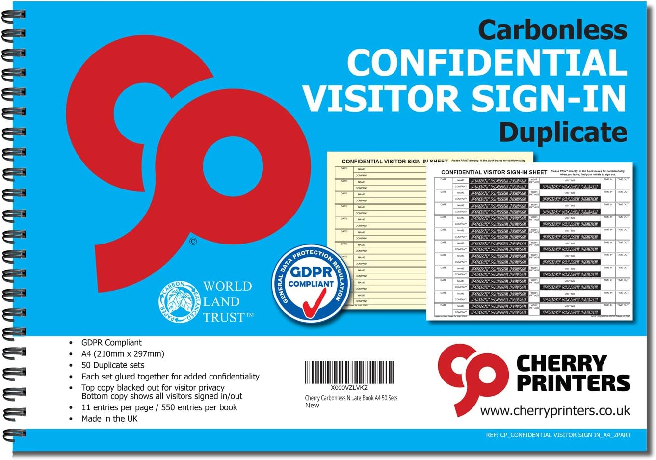 Amazon.com : Cherry Confidential Visitor Log Book/Sign In/Register 2-Part Book, 50 Sets, 8.27 x ...