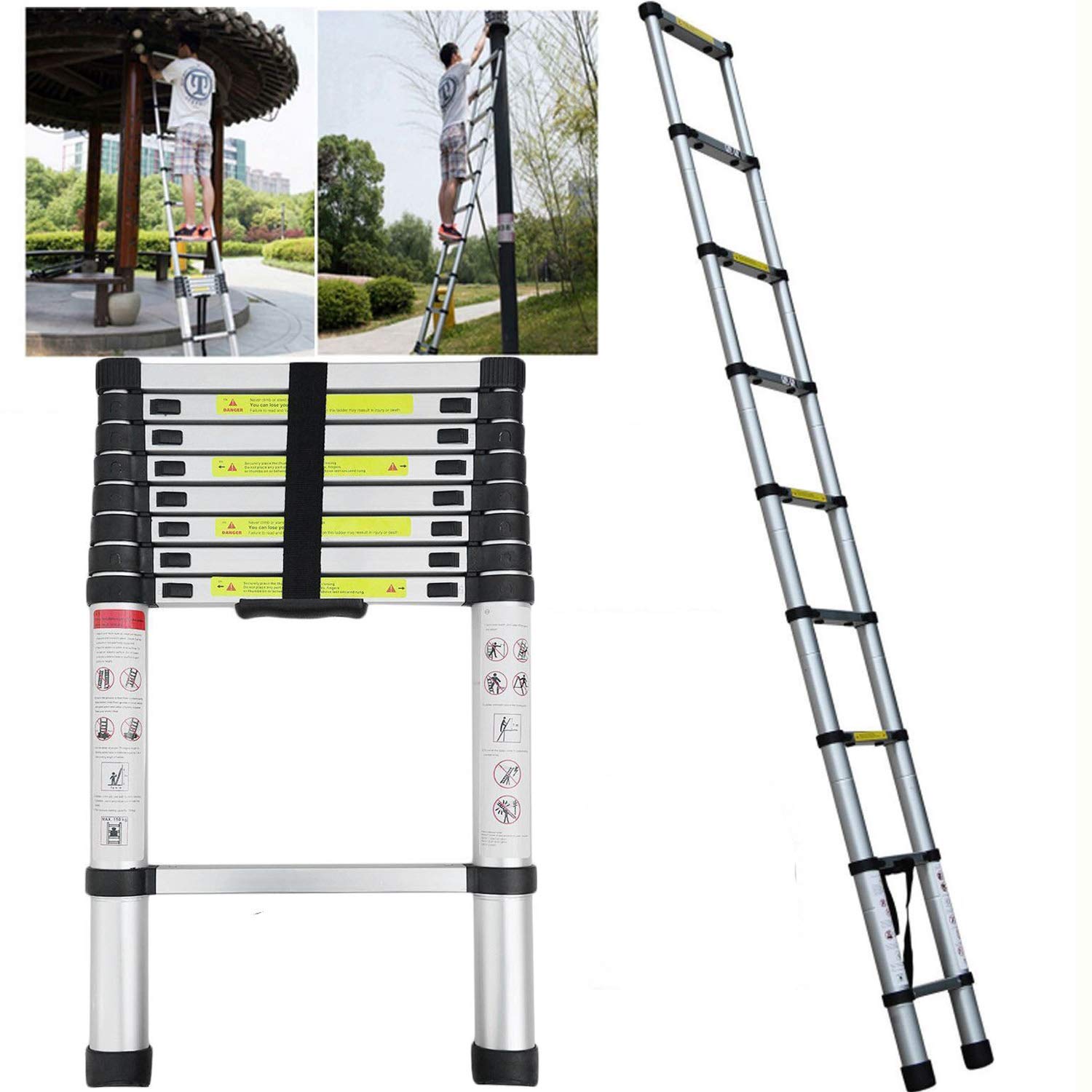 2.6M/8.5FT Aluminum Telescopic Extension Ladder Attic Ladder Multi ...