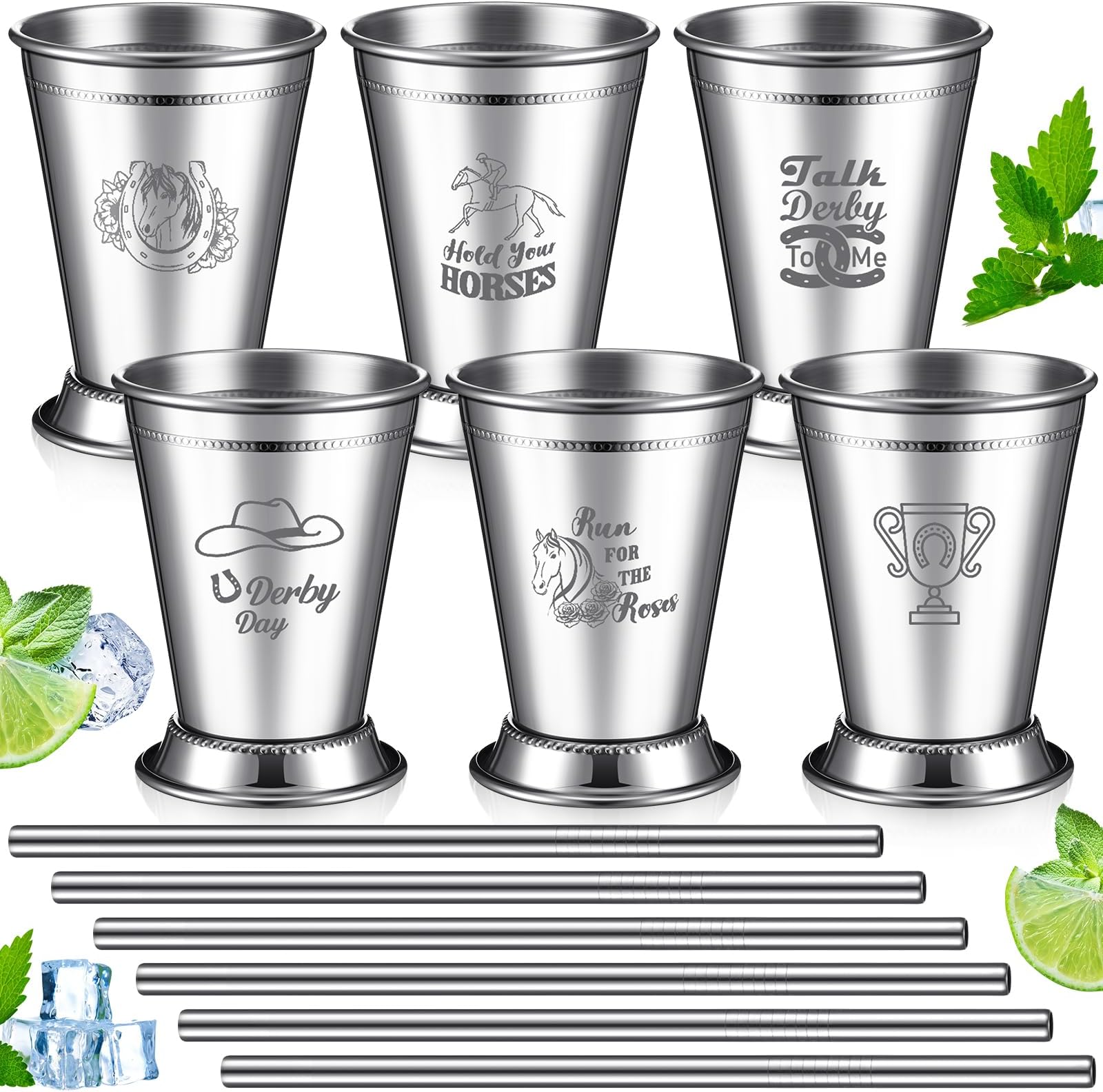 Amazon.com | Ziliny Mint Julep Cups with Straws 12 oz Stainless Steel ...