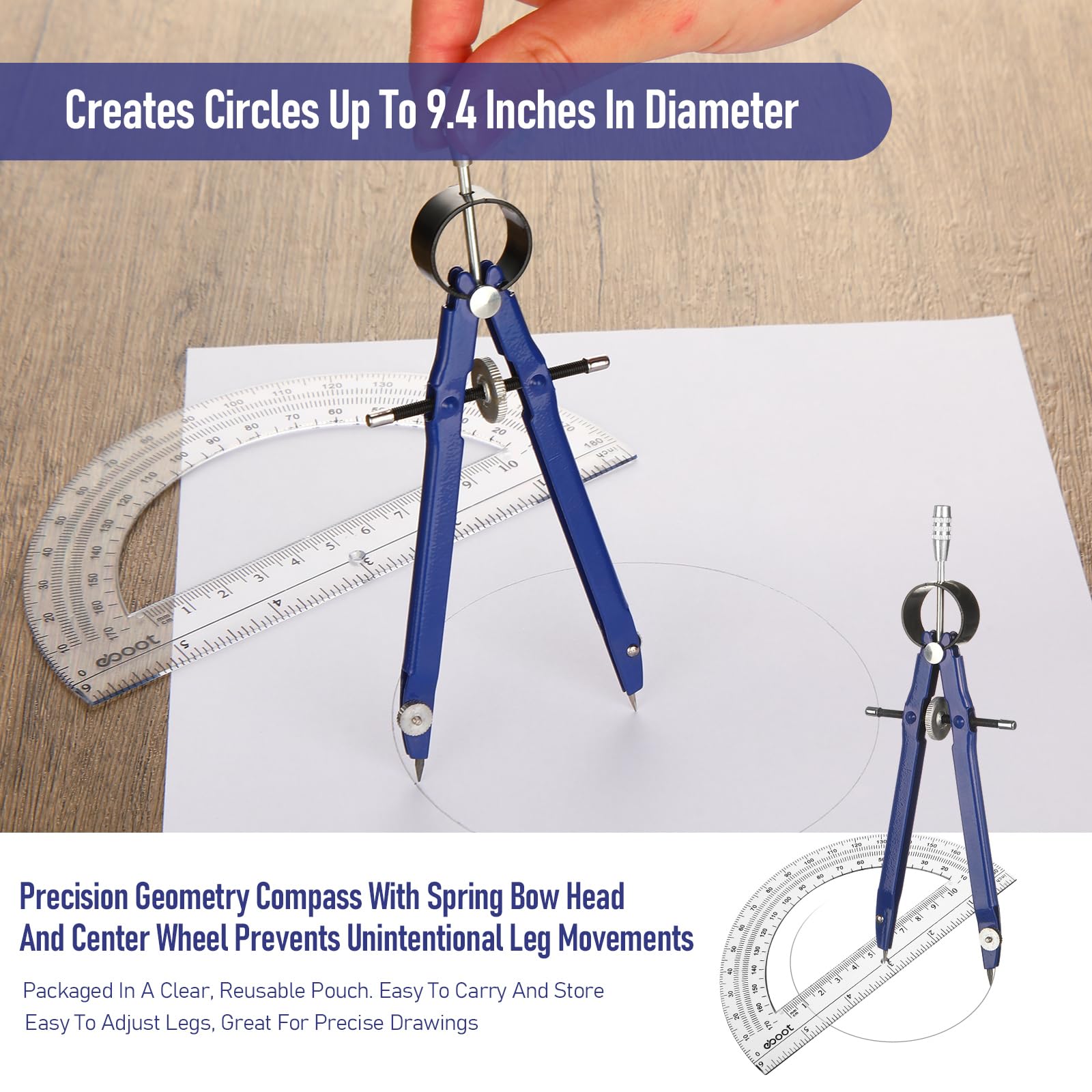 Snapklik.com : EBOOT Student Geometry Math Set, Drawing Compass And 6 Inch Clear Swing Arm ...