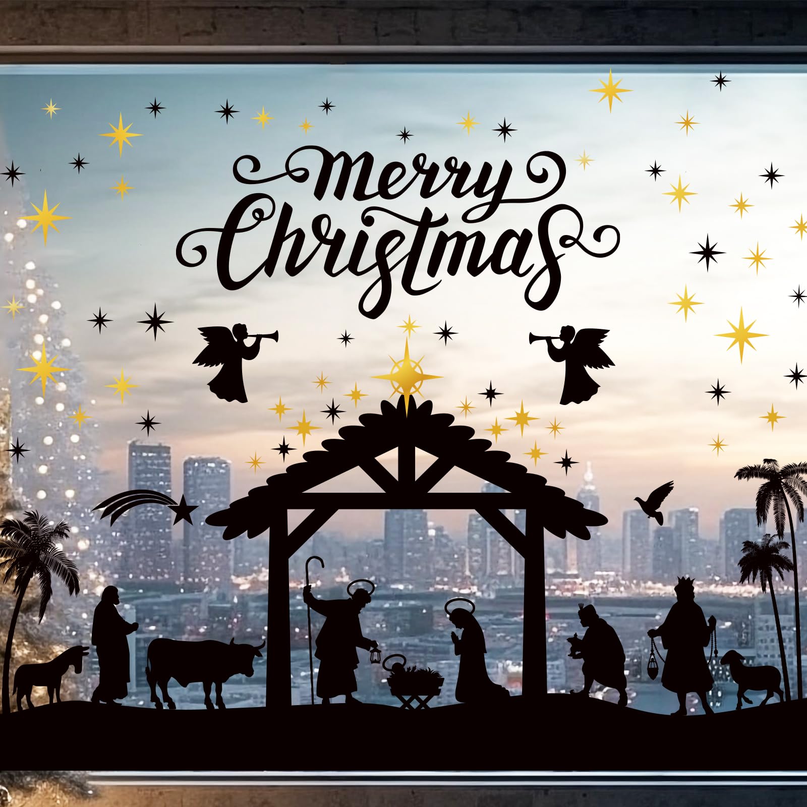 Amazon.com: Christmas Window Clings Nativity Scene Window Stickers ...