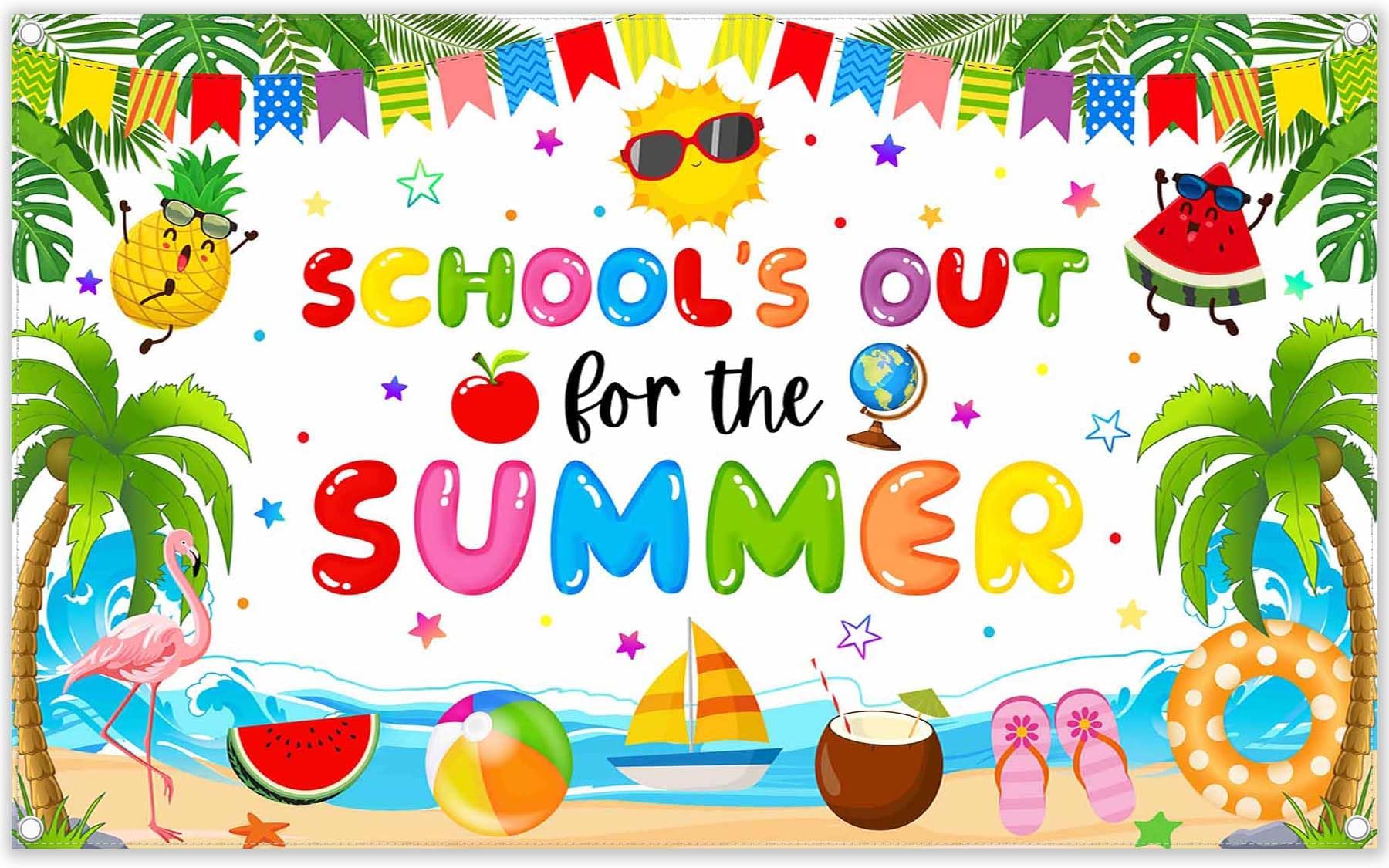 Amazon.com : PTFNY School's Out for The Summer Backdrop Banner End of ...
