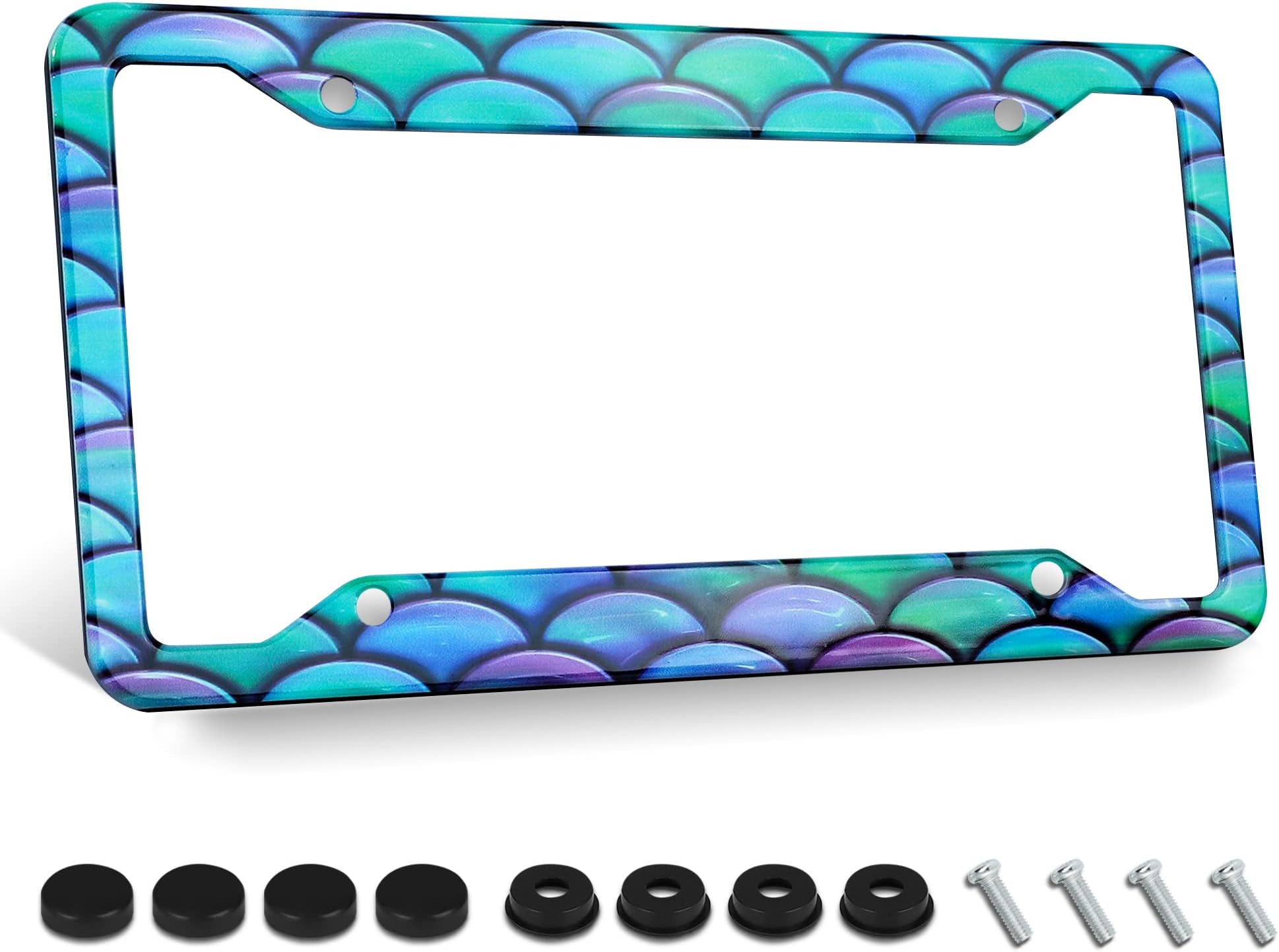 Amazon.com: Teal Purple Mermaid Scales License Plate Frame Stainless ...