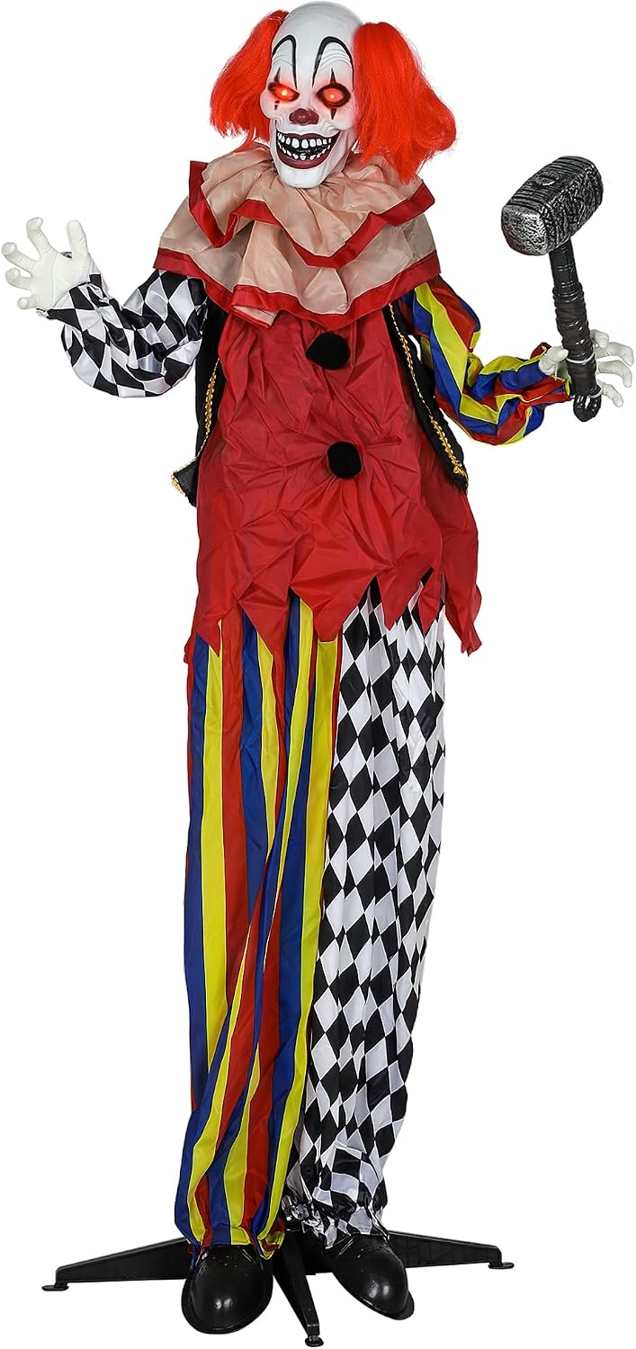 Outsunny 173 cm Life Size Halloween Animated Standing Clown & Hammer ...