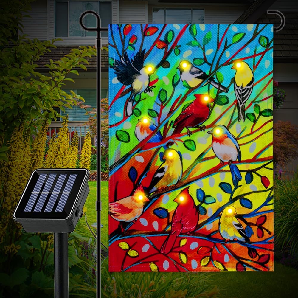 Amazon.com : YMYIELD Lighted Tree Birds Garden Flags 12x18 Double Sided ...