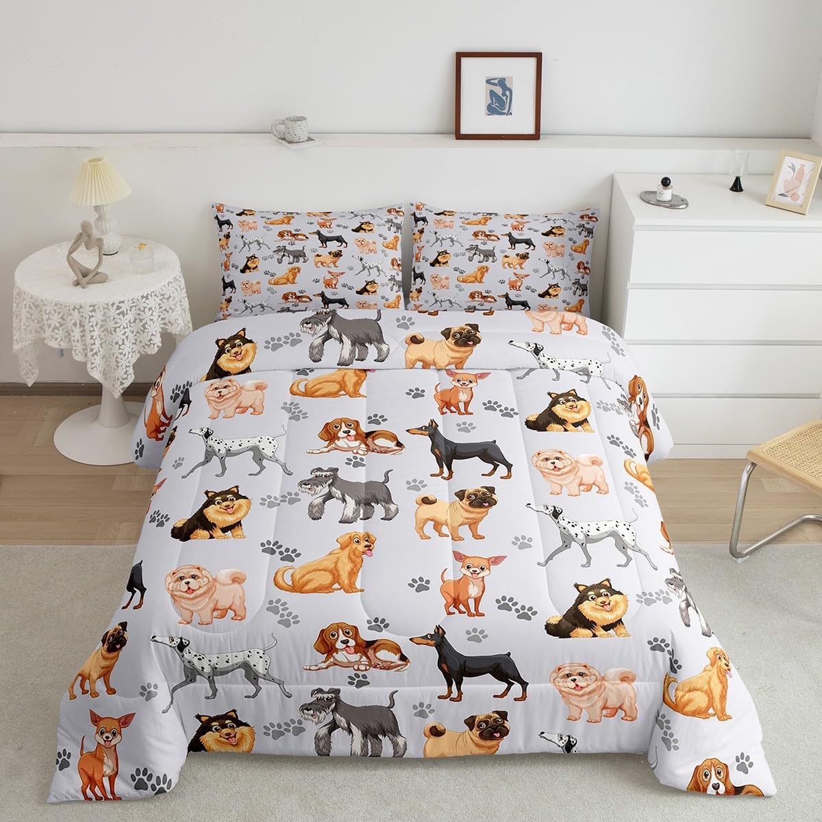Amazon.com: Kids Cute Dog Comforter Set Toddler Cartoon Dogs Bedding ...