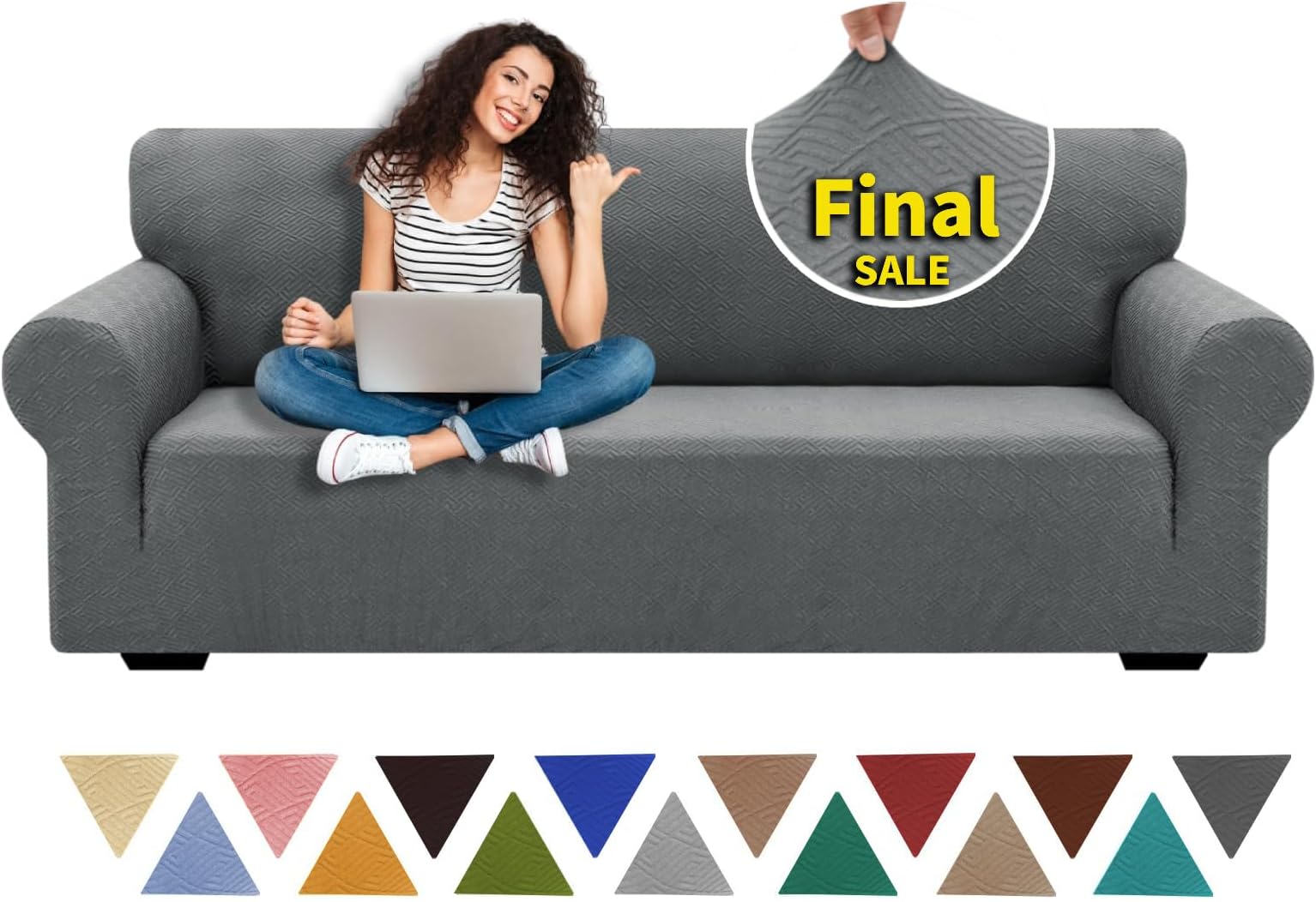 Amazon.com: Fancy Linen Stella Stretch Fabric Sofa Slipcover Sofa Cover ...