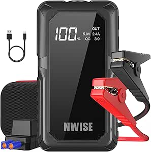 Amazon | NWISE ジャンプスターター 容量 12V 車緊急始動 (最大8.0Lガソリン車・7Lディーゼル車対応) モバイルバッテリー機能 LEDライト搭載 日本語取扱説明書 PSE ...