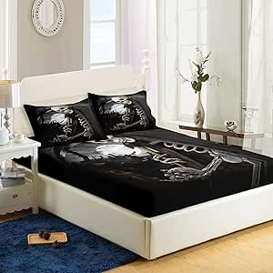 Amazon.com: AILONEN Skull Fitted Sheet for Teen Boys, Skull Pattern ...