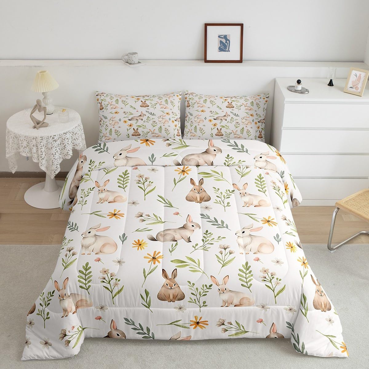Amazon.com: Feelyou Cute Rabbit Comforter Set for Girls Boys Kids Queen ...