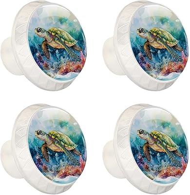 Blue Ocean Sea Turtle 4Pack of Kitchen Cabinet Knobs Pulls Round Dresser Drawer Handle Hardware ...