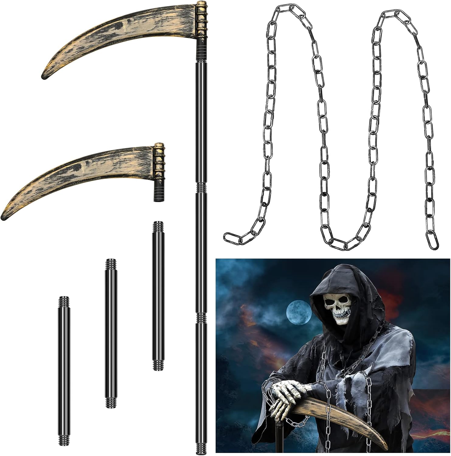 Amazon.com: 2 Pcs Halloween Grim Reaper Costume Accessory Include ...